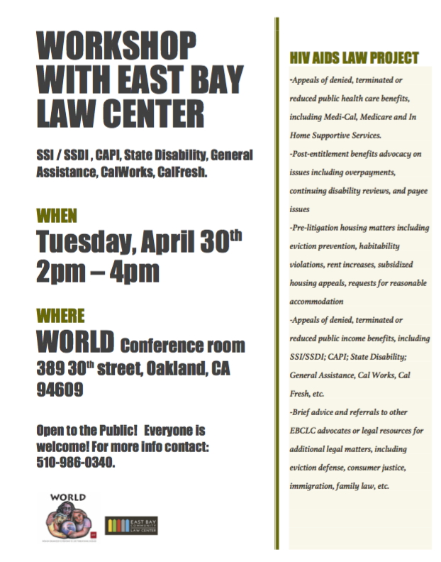 Upcoming Workshop With East Bay Community Law Center WORLD upcoming-workshop-with-east-bay-community-law-center-world